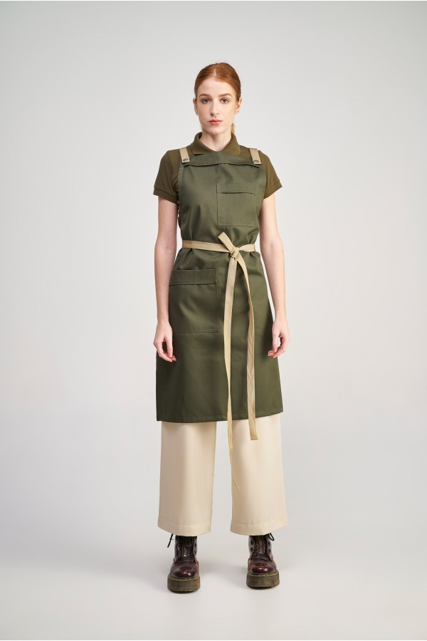 Ολόσωμη Ποδιά Modern σε χρώμα Olive, με σετ αποσπώμενα Λουριά Fishbone ...